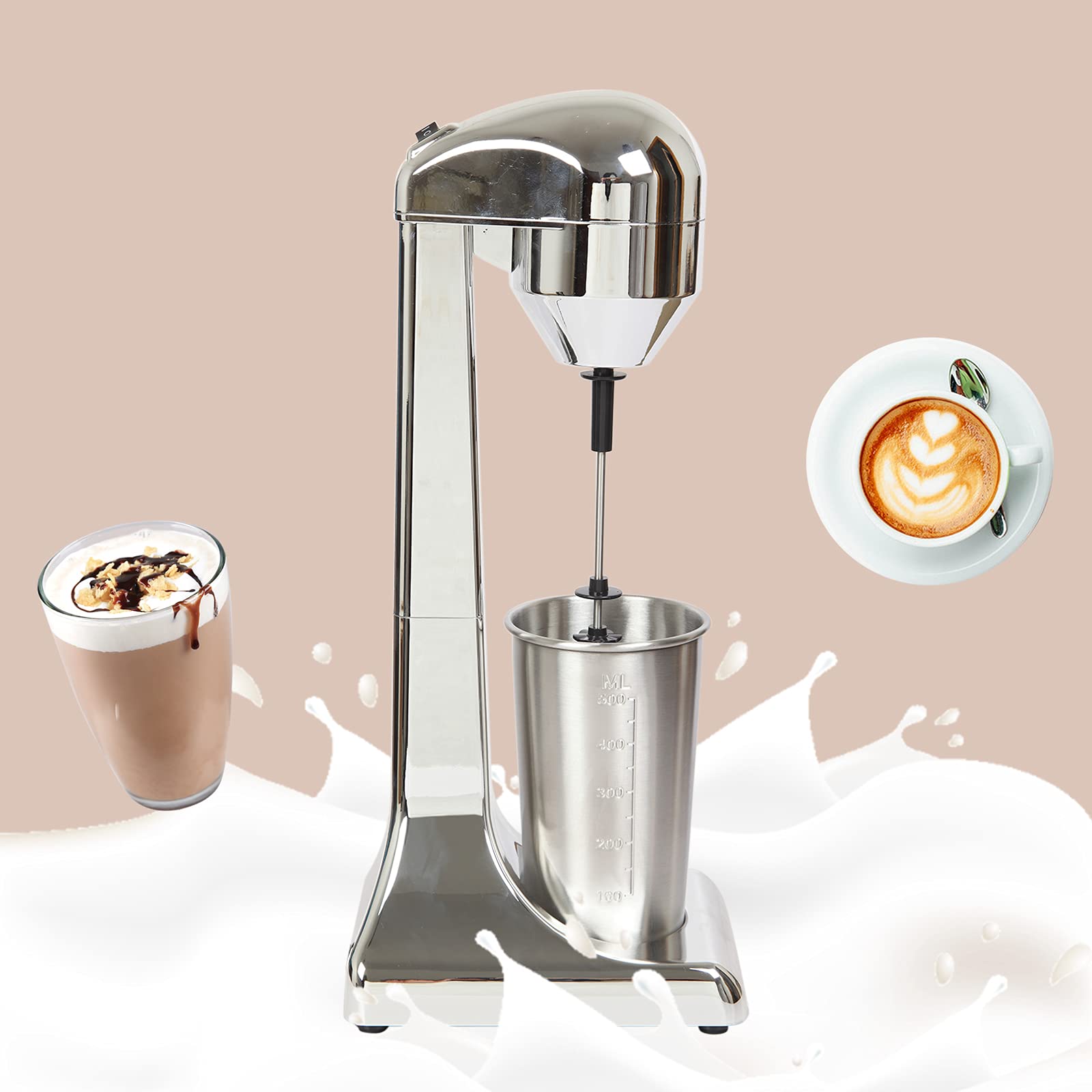 KONKENIE 110V 100W Single Head Stainless Steel Milk Shaker Commercial Milkshake Maker Blender Milk Shaking Machine 23000rpm/Min Sliver(15.2 * 7 * 4.9in)