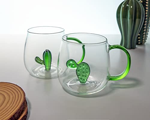 Dreamstall Cactus Cup Coffee & Tea Mug Cute Succulent Borosilicate Glass Cup with Handle 3D Shape 16 oz Plant Lover Gift (Saguaro)