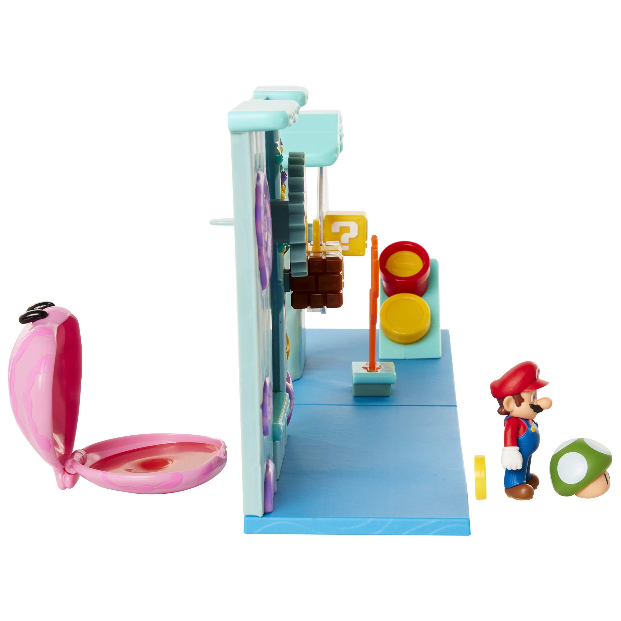 Nintendo Super Mario Deluxe Underwater Playset with 5 Interactive Environmentpiece β Includes 2.5β Mario Figure, 1-Up Mushroom Accessory & Warp Pipe Coin Launcher