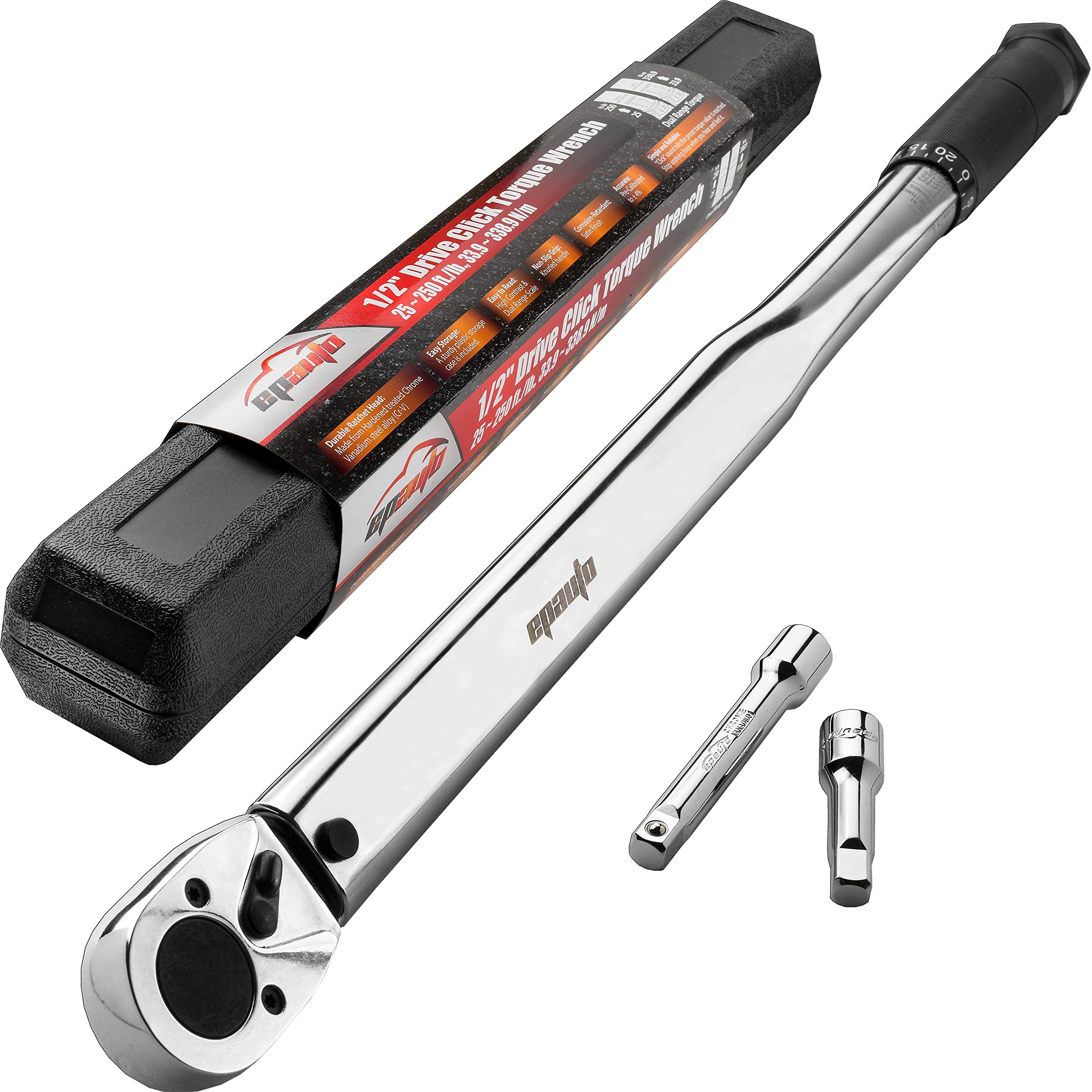 EPAuto 1/2-Inch Drive Click Torque Wrench 1/2-Inch Drive Metric Shallow Impact Socket Set, Cr-V
