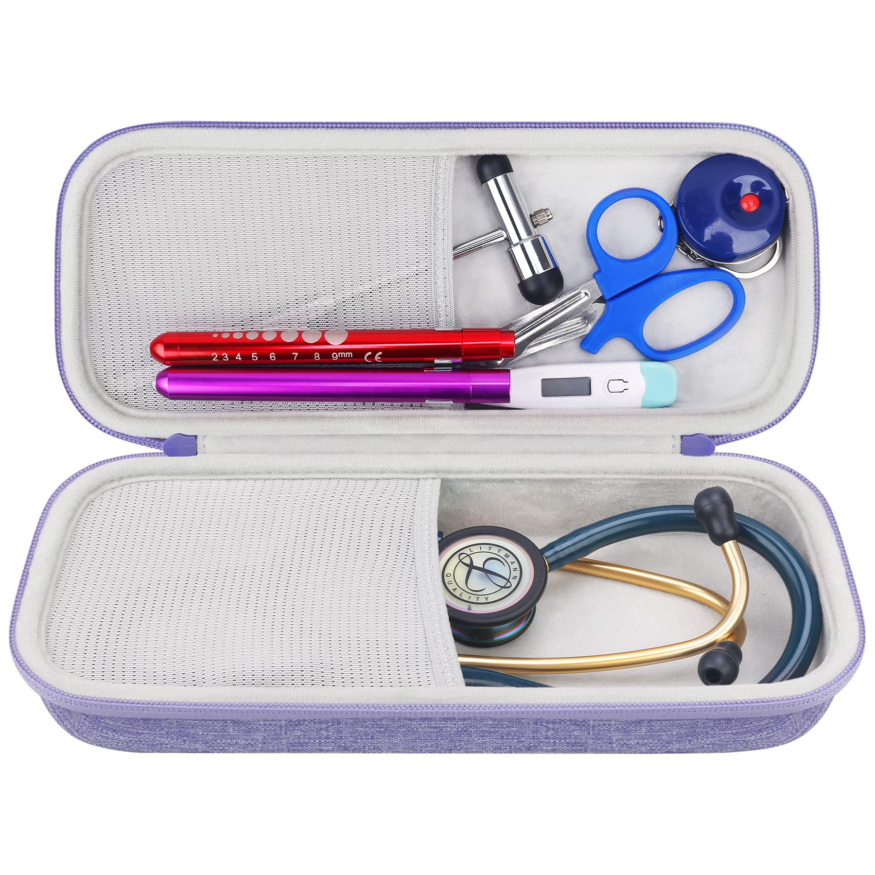 Elonbo Hard Stethoscope Case for 3M Littmann Classic III, Lightweight II S.E, MDF Acoustica Deluxe Stethoscopes, Stethoscope Carrying Cases with Mesh Pocket fits Nurse Accessories, Purple
