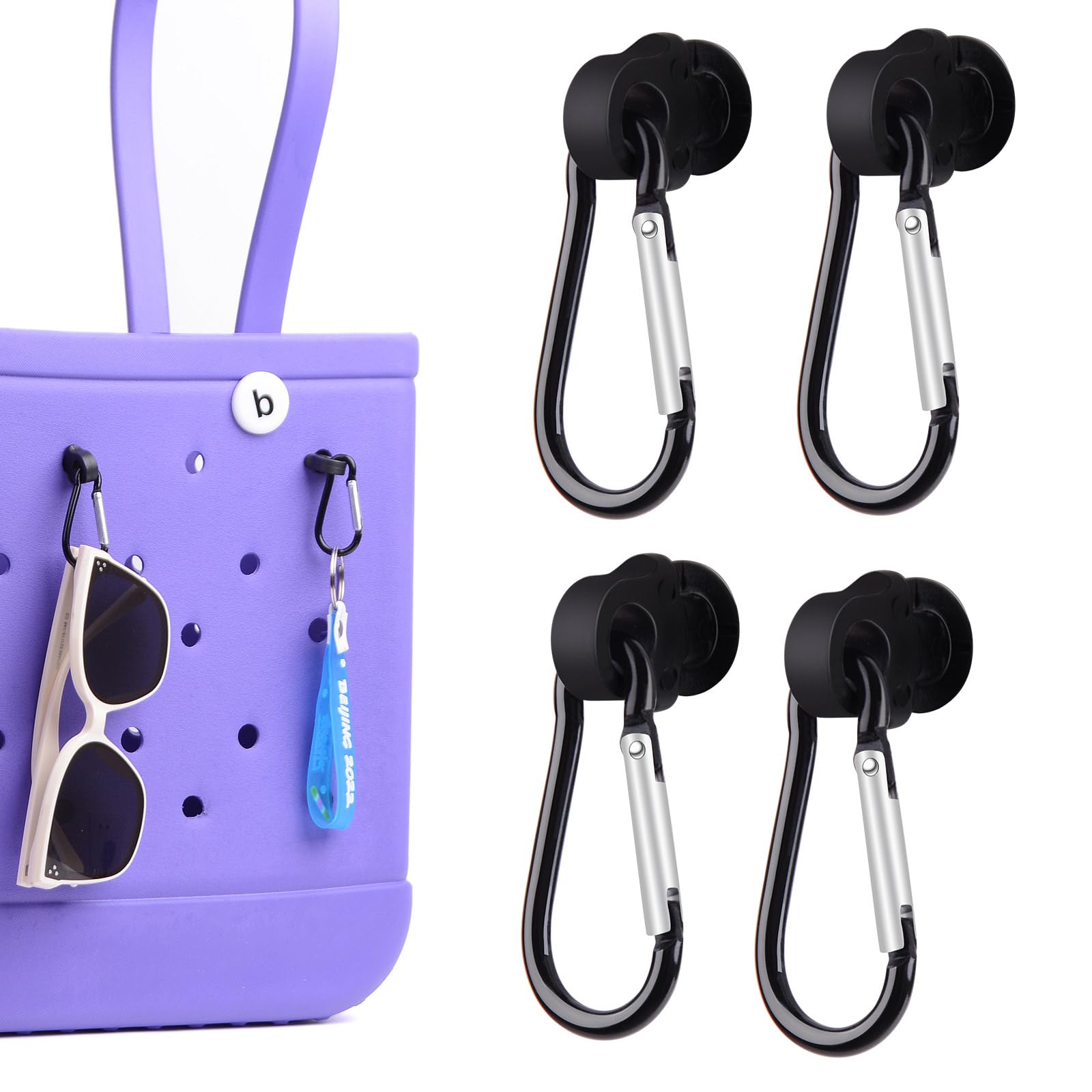 Funnacle Key Holder for Bogg Bag Accessories for Bogg Bags Carabiner Charm Keychain Compatible with Bogg Bag Simply Southern Rubber Beach Tote Bag (4 PCS Black)