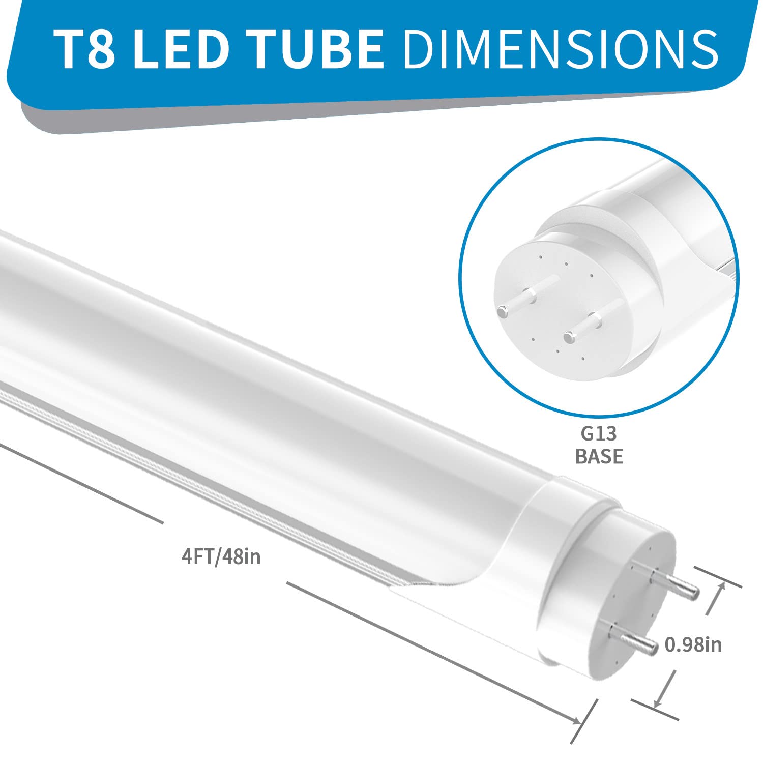 CNSUNWAY T8 LED Bulbs 4 Foot, 22W 2400LM, 5000K Daylight, Type-B Light Tube, Ballast Bypass, Dual-End Powered, Frosted Cover, T8 T10 T12 Fluorescent Light Bulbs Replacement (4-Pack)