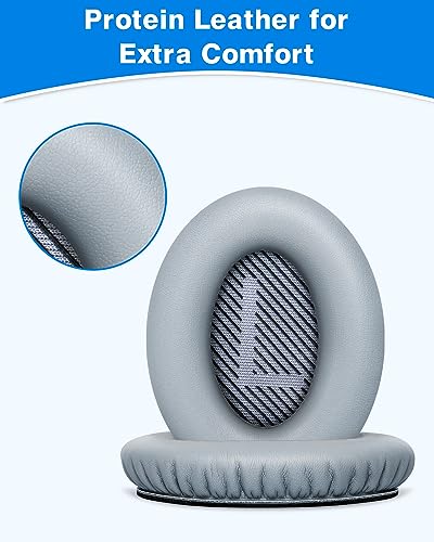 Link Dream Replacement Ear Cushions for Bose Quiet Comfort 35 Soft Protein Leather Replacement Ear Pad for Bose QC 35/25 / 15 QC2 / Ae2 / Ae2i / Ae2W / Sound Link/Sound True (Light Grey)