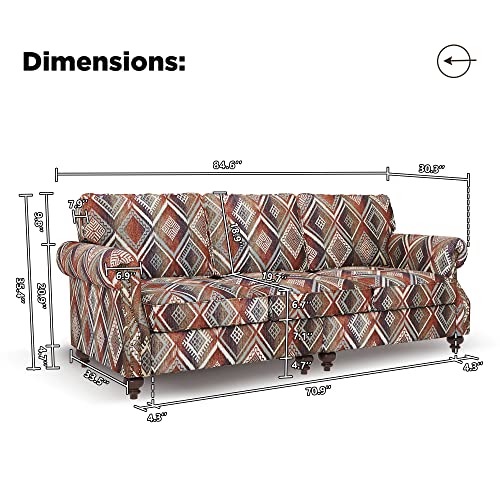 HONBAY Upholstered Sofa 3 Seater Couch with Rolled Arms, Traditional Sofa Couch with Nailhead Trim Sofa for Living Room