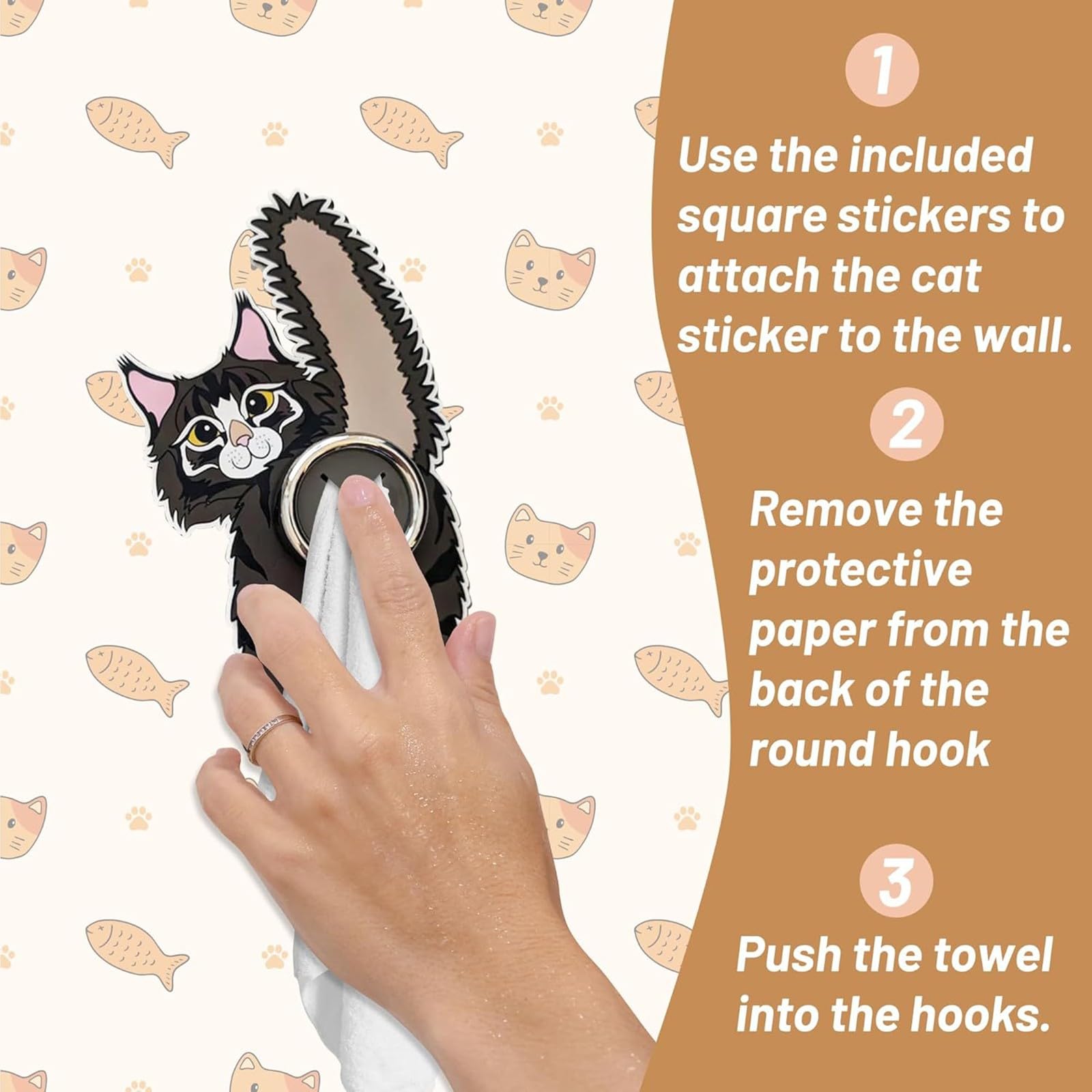 Funny Cat Butt Towel Holder Round Push Towels Cat Hooks with Adhesive Backing,Wall Mount Dishcloth Hook Hanger Dark Brown Prank Cat Hanging Decor,for Home Kitchen Bathroom Cabinet Without Drilling