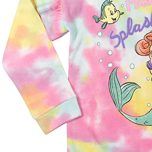 Disney Little Mermaid Princess Ariel Little Girls Fleece Pullover Sweatshirt Tie Dye 7-8