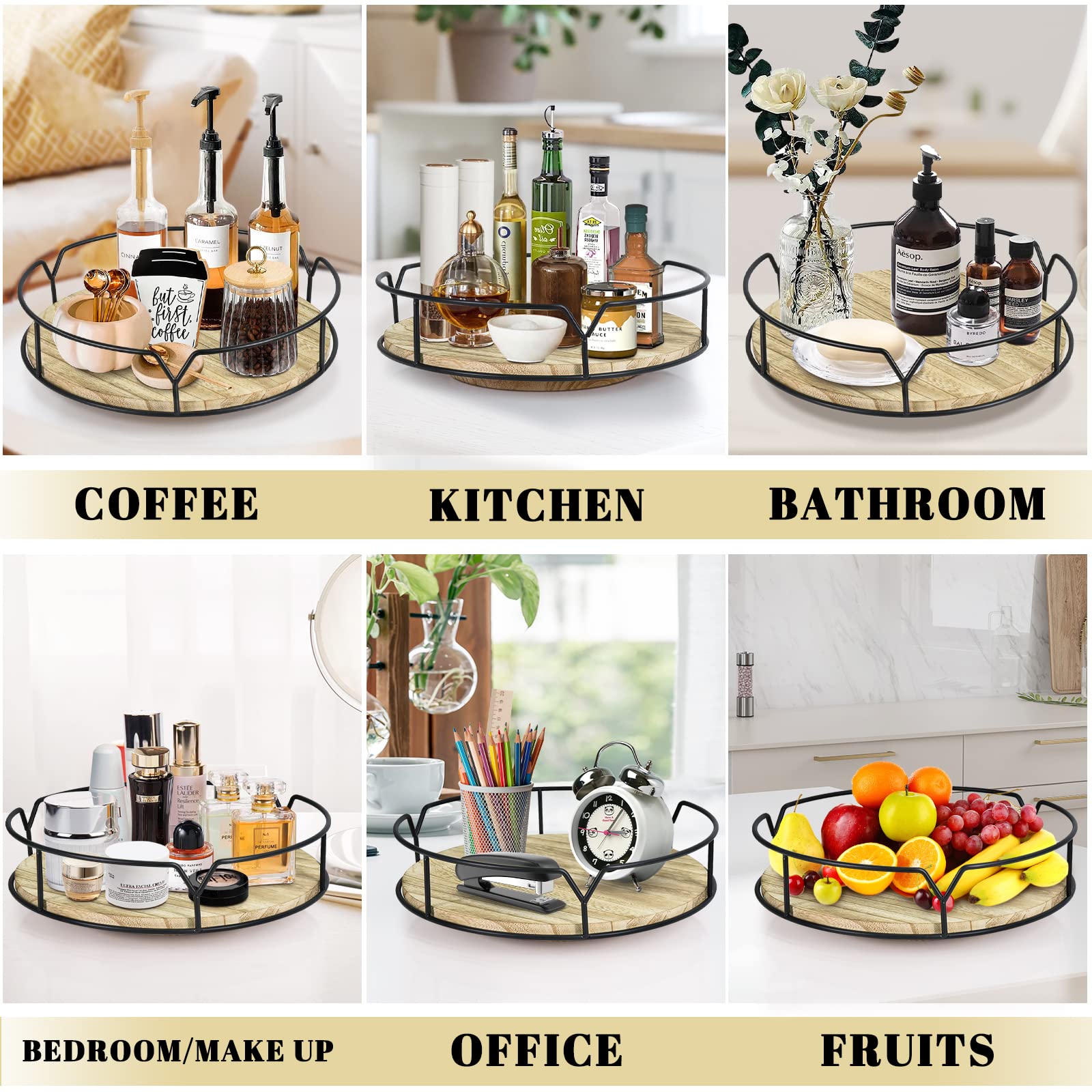 Farmhouse Lazy Susan Turntable for Cabinet,Round Serving Tray,Farmhouse Rotating Display Stand Tray for Coffee Table, for Kitchen Decor, Coffee Table Tray, Lazy Susan Cabinet Organizer