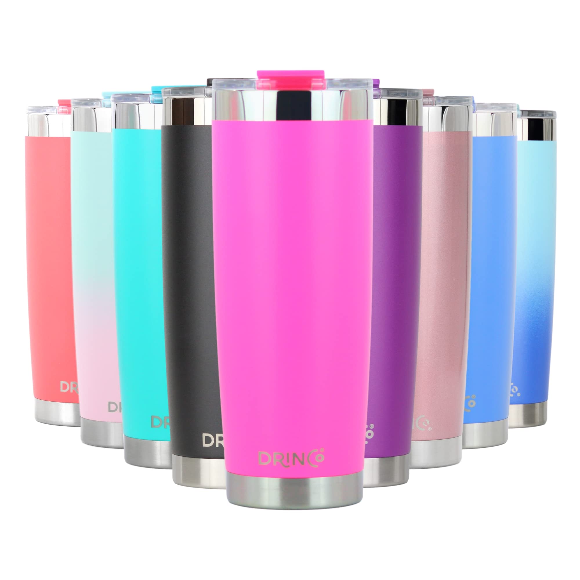 Drinco - 20 oz Stainless Steel Tumbler | Double Walled Vacuum Insulated Mug With Lid, 2 Straws, For Hot & Cold Drinks (20oz, 20oz Island Pink)
