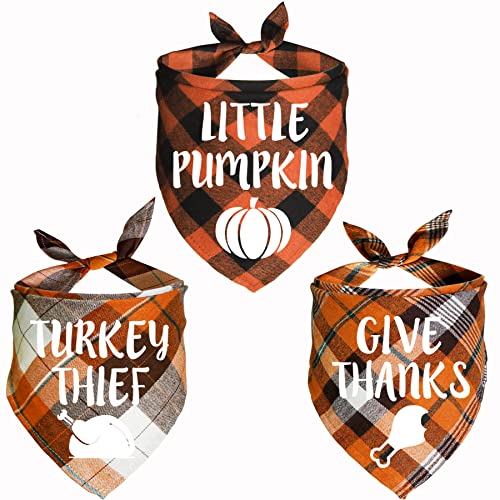 JOTFA Thanksgiving Day Dog Bandanas, Holiday Fall Plaid Dog Puppy Bandana Scarf Costume for Small Medium Large Dogs Pets