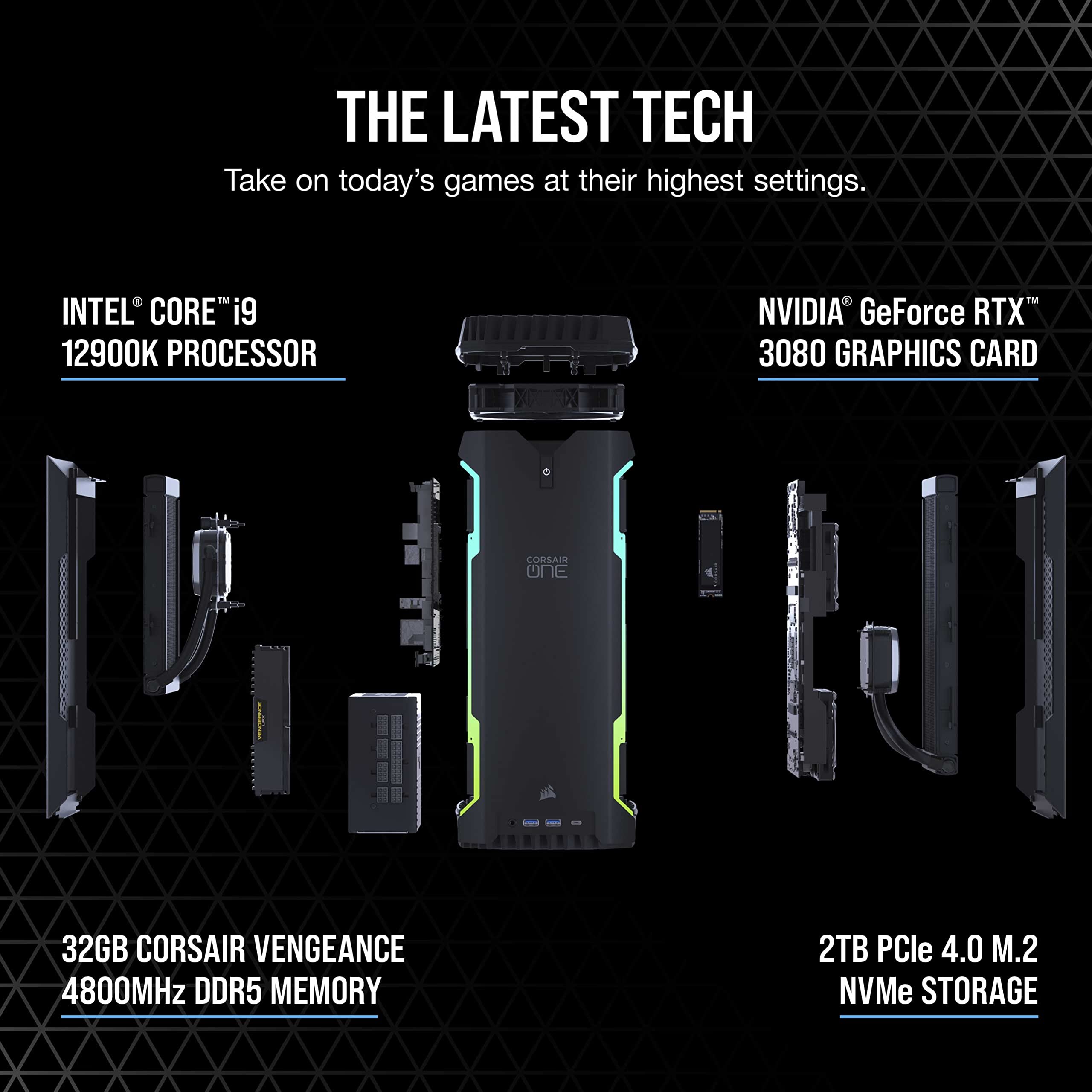 Corsair ONE i300 Compact Gaming PC (Intel Core i9-12900K CPU, NVIDIA GeForce RTX 3080 Graphics, 32GB Vengeance DDR5 Memory, Thunderbolt 4, Windows 11 Pro) Black