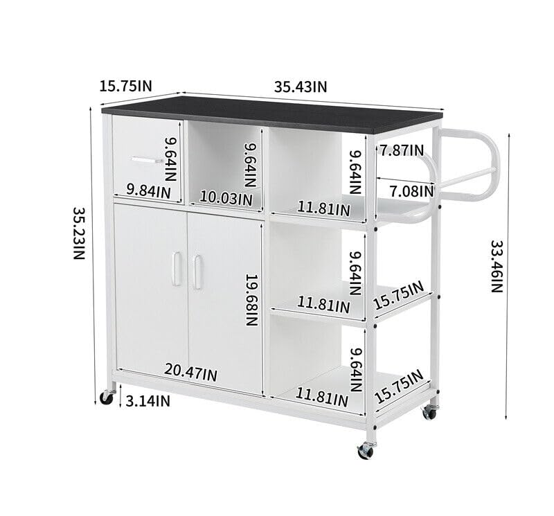 JouZYA Kitchen Island Rolling Storage Cabinet Cart w/Wheels, Drawers, Rack White-Black