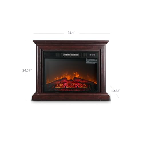 Della 31 Inch Mantel with 23 Inch 1400W Electric Fireplace with Remote Control, Heater with Realistic LED Flames, for Living Room or Bedroom - Brown