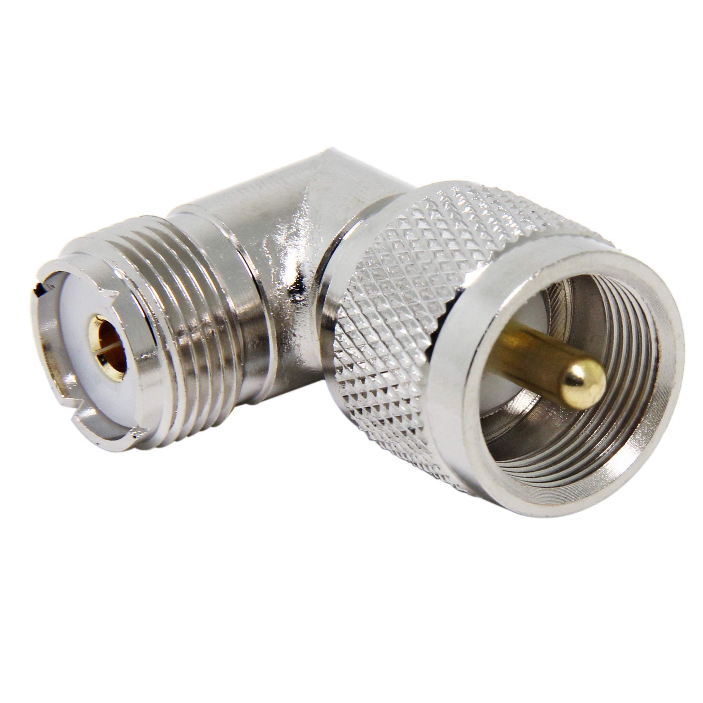 PL259 Right Angle, 2 Pack UHF Male to Female Coax Connector Adapter, 90 Degree Elbow for CB Ham Radio Antenna, Coaxial Cable