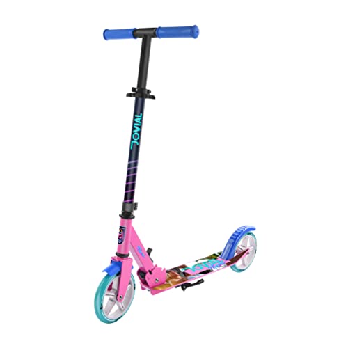 Jovial 2-Wheel Folding Kick Scooter - Compact Foldable Riding Scooter for Teens w/Adjustable Height, Alloy Anti-Slip Deck, 7ā Wheels, Mud Guard Front Wheel, for Kids Boys/Girls 8+ Yrs Old (Miami)