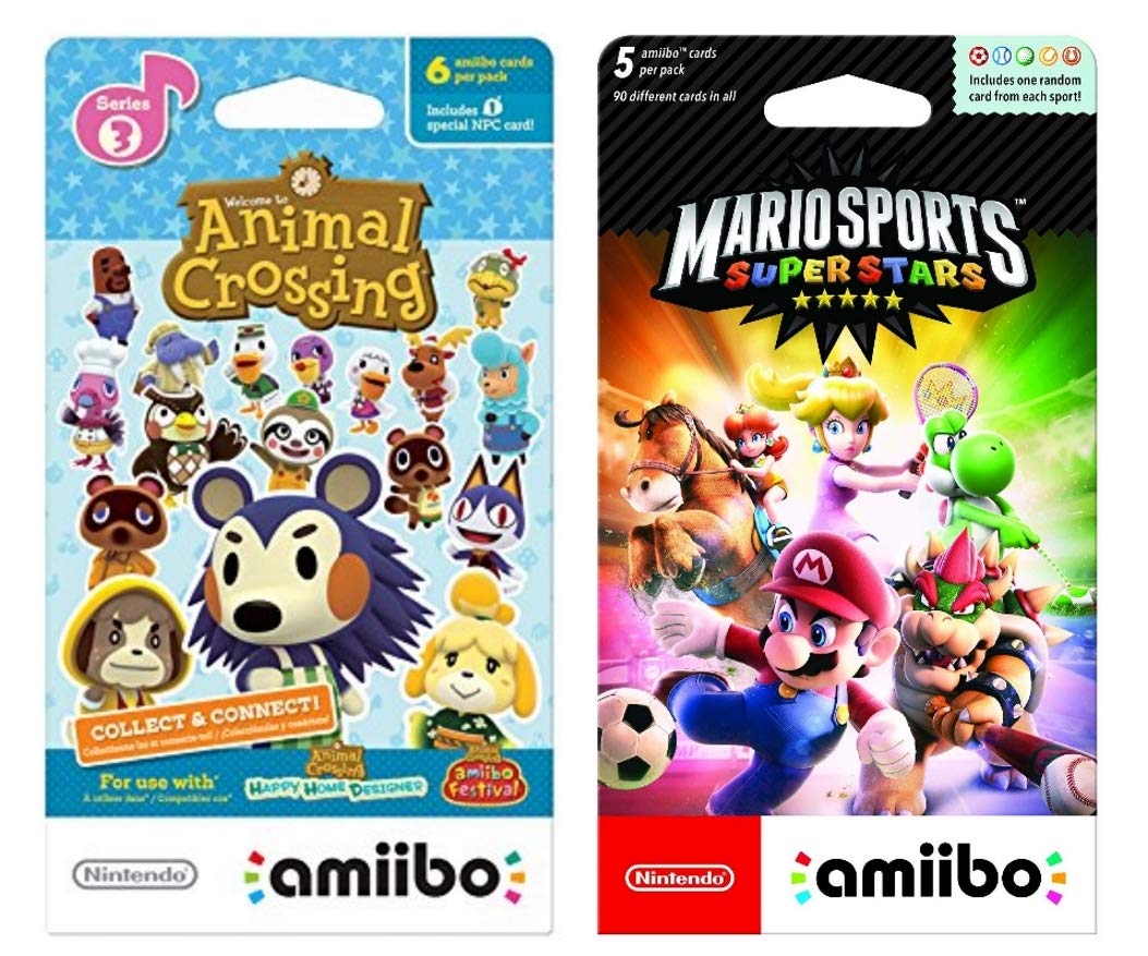 Nintendo Animal Crossing Cards Series 3 (Pack of 6 Cards) and Mario Sports Superstars amiibo (Pack of 5 Cards) -Bundle - Nintendo Switch ,3DS and Wii U