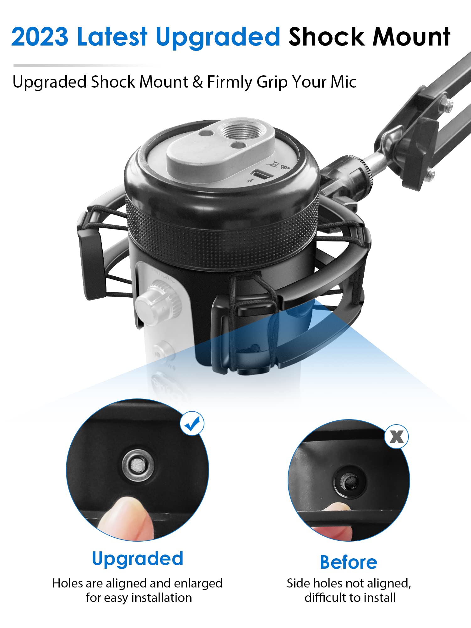 Borenbuir [Newest &Ultra-Durable] Microphone Shock Mount with Pop Filter [Custom Built for Blue yeti Mic] Anti-Vibration Suspension Shock Mount Holder Clip Compatible with Blue Yeti Microphones