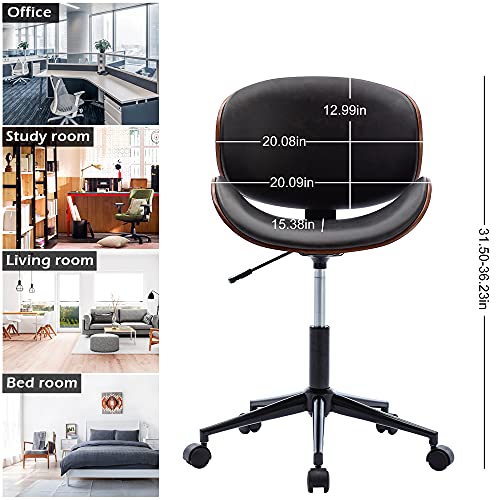 JOYBASE Home Office Desk Chair, Bentwood and Leather Swivel Chair, Adjustable Heigh, Brown
