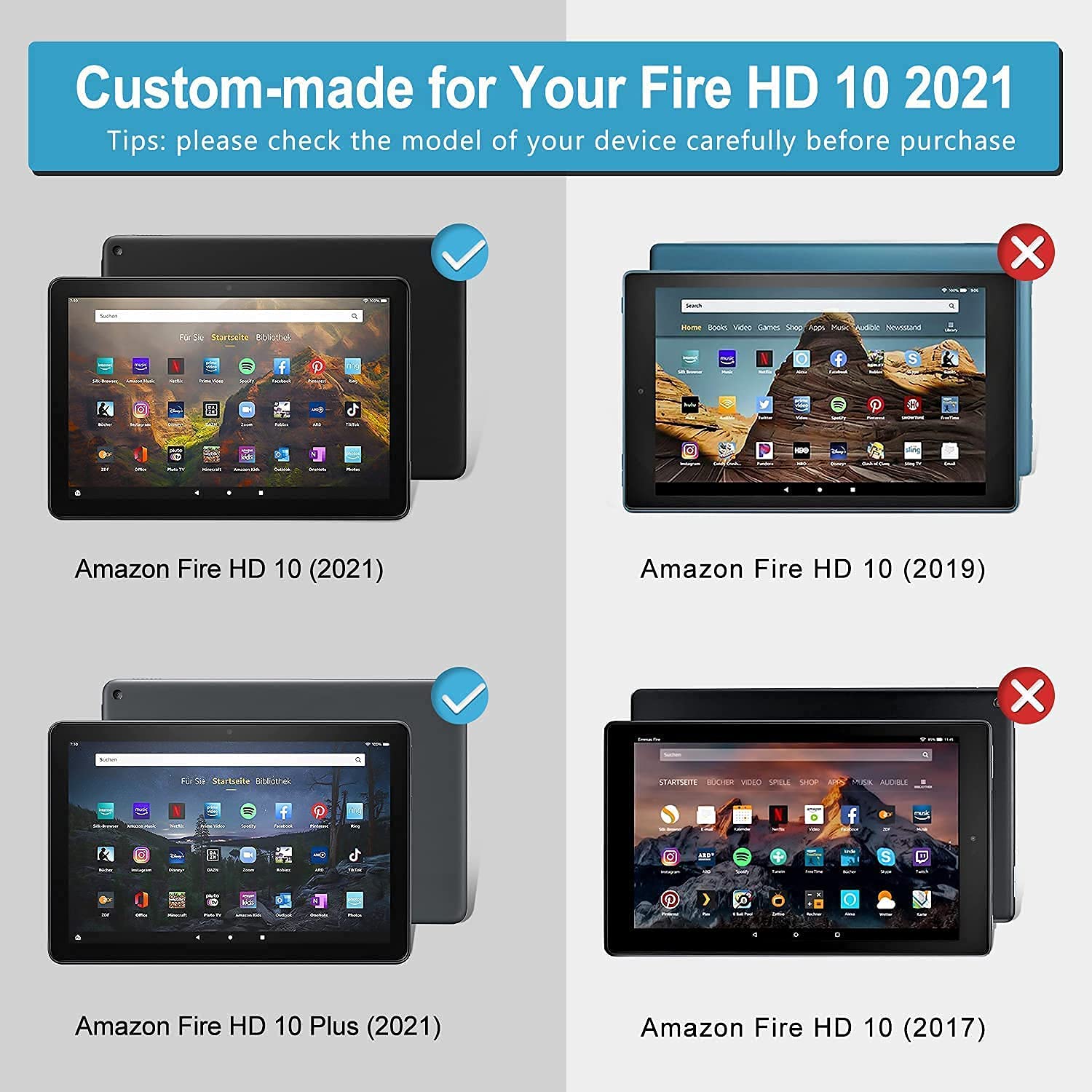 Fire HD 10 / HD 10 PlusTablet case (11th Generation, Released in 2021) Wyhfyh Shockproof Ultra-Light tri-fold Stand case with Automatic Wake-up/Sleep Function