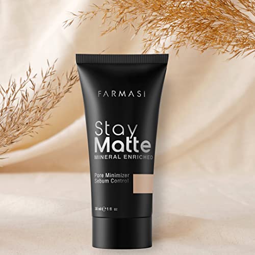FARMASI Stay Matte Foundation, Matte Finish Foundation for a Naturally Flawless Look, Poreless, Oil Free & Full Coverage Face Makeup, 1 fl. oz / 30 ml (Natural)