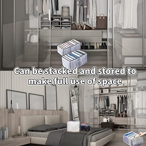 Wellcun Wardrobe Clothes Organizer 7 Grids, 2PCS Clothing Storage Bins, Underwear Drawer Organizer Clothes, Upgraded Foldable Jeans Compartment Storage Box, Mesh Clothes Storage Organizer