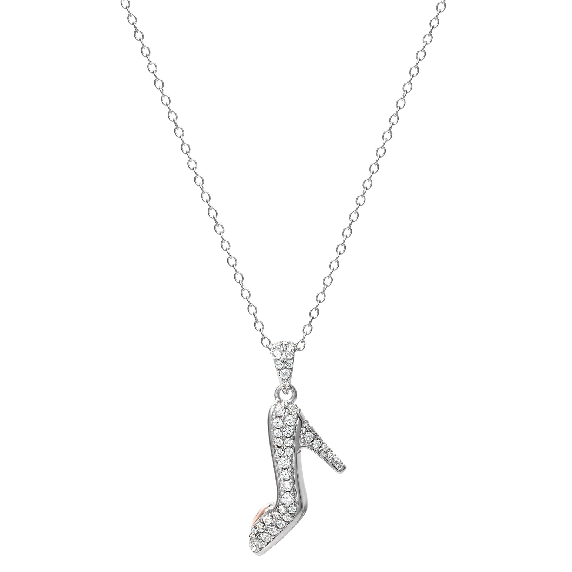 Disney Princess Cinderella Sterling Silver Cubic Zirconia Slipper Necklace, Official License