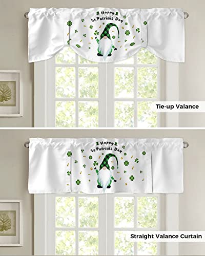 Tie Up Valance Curtain for Kitchen Windows, Happy St Patricks Day Clover Dwarf Gold White Window Curtain Valance with Adjustable Strap Window Treatment for Cafe Bathroom, 60"x18", 1 Pane