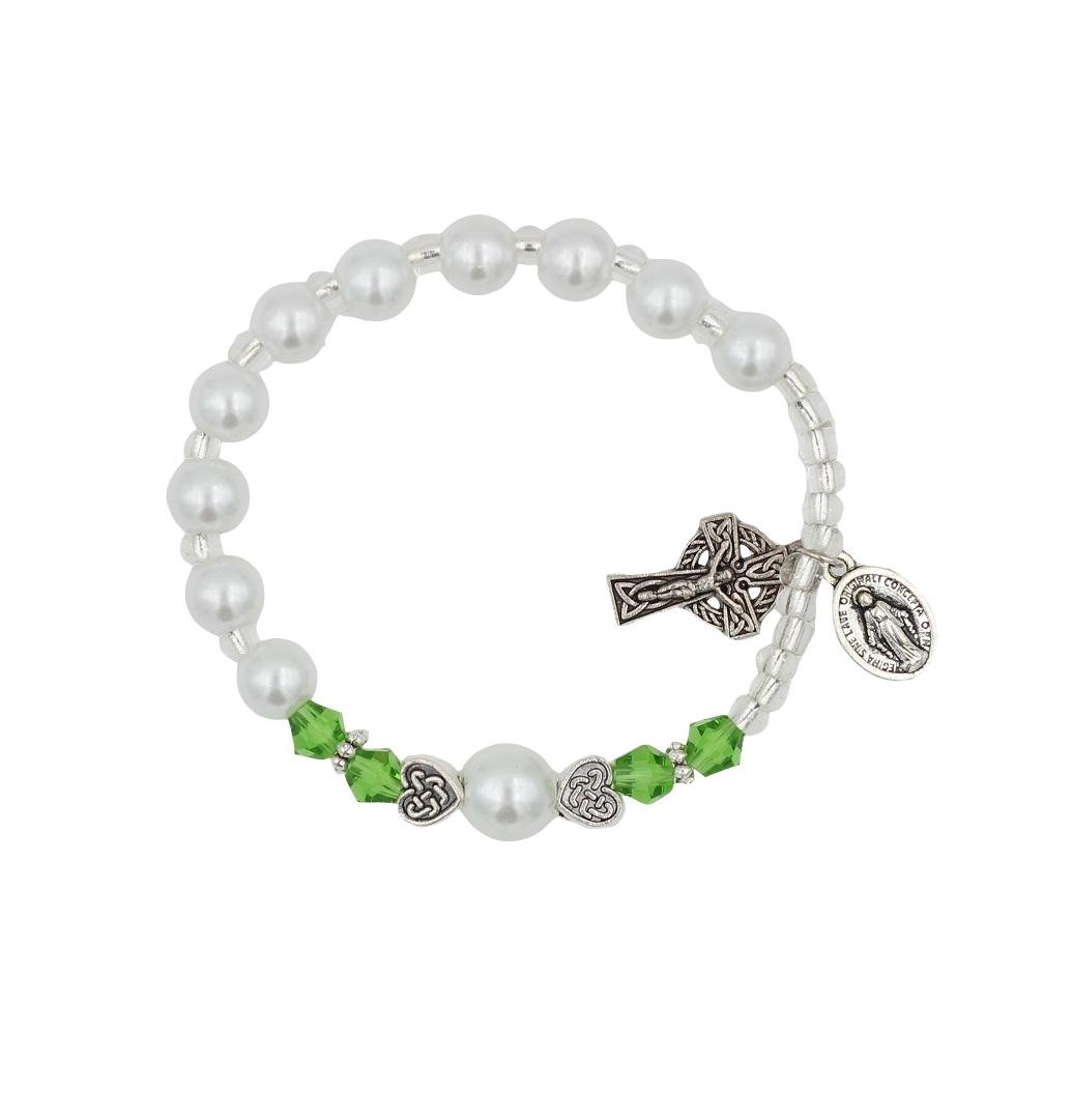 Christian Living Irish Celtic Stretch Rosary Bracelet with Celtic Crucifix