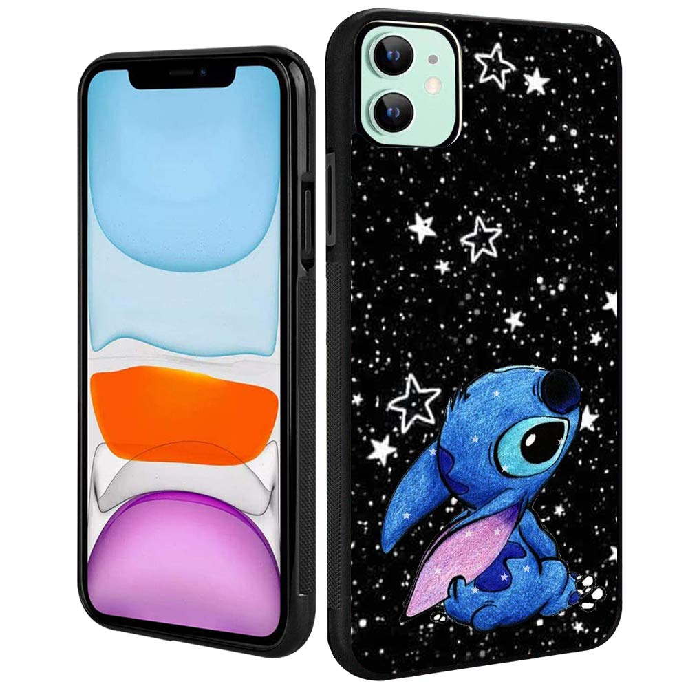 Cute Starry Night Stitch Soft TPU Cover Case for iPhone 11 6.1 inch - Black