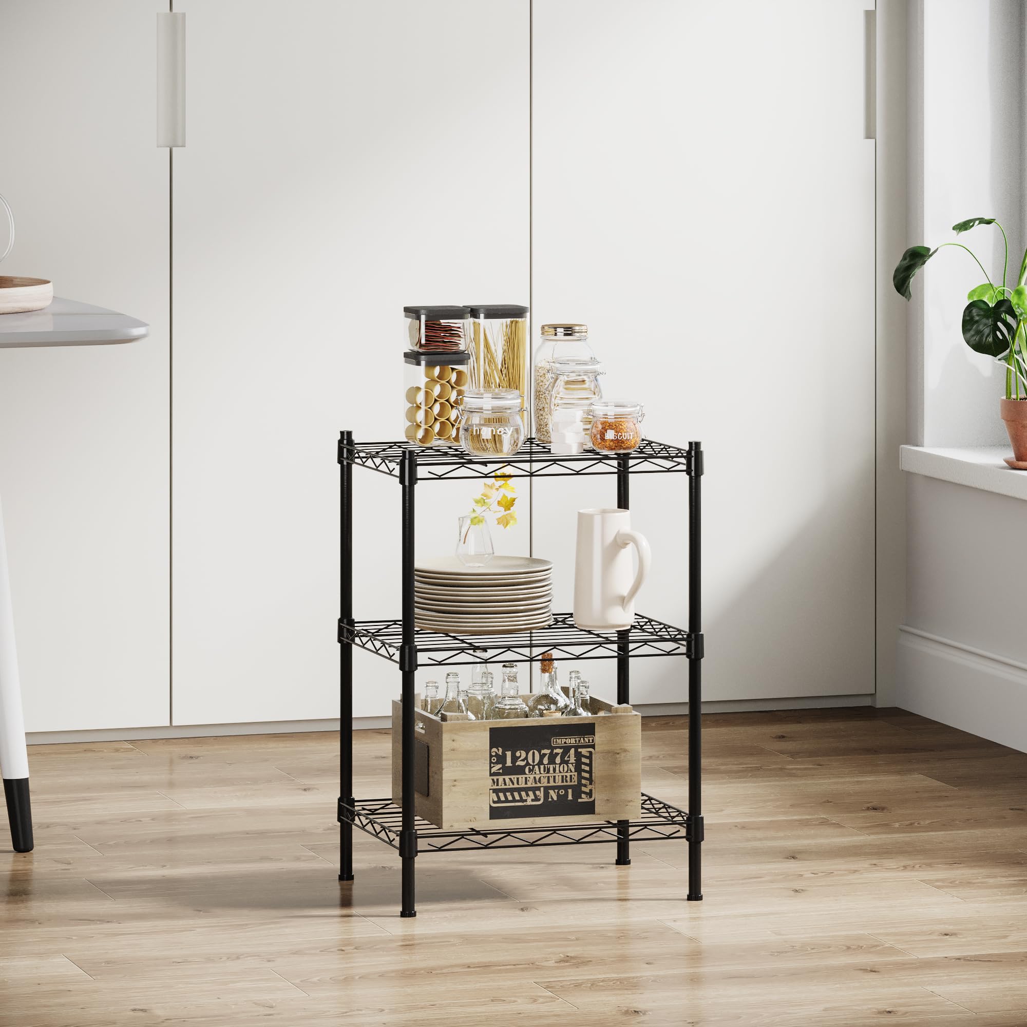FUNWAY Adjustable 3 Tier Metal Storage Rack Heavy-Duty Wire Shelves, Durable Steel Kitchen Storage Rack, Shelf Organizer for Garage, Laundry, Pantry, and Small Spaces Quick Assembly, 330 lbs Capacity