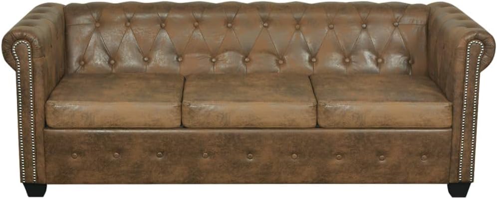 Chesterfield Sofa 3-Seater Brown Faux Leather (98.23lbs)