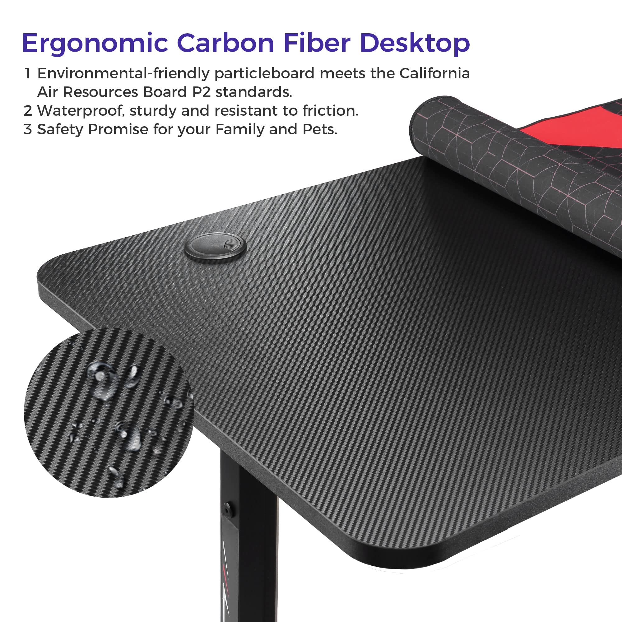 It's_Organized 47 inch Gaming Desk Racing Style Computer Desk with Free Mouse pad, T-Shaped Professional Gamer Game Station with USB Gaming Handle Rack, Cup Holder & Headphone Hook,Black