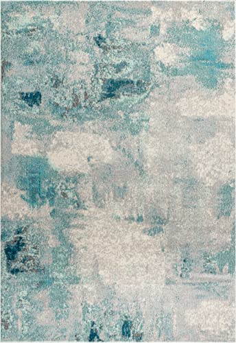 JONATHAN Y CTP104A-5 Contemporary POP Modern Abstract Vintage Indoor Area -Rug, Transitional, Bohemian Easy -Cleaning,Bedroom,Kitchen,Living Room,Non Shedding, Cream/Blue, 5 X 8