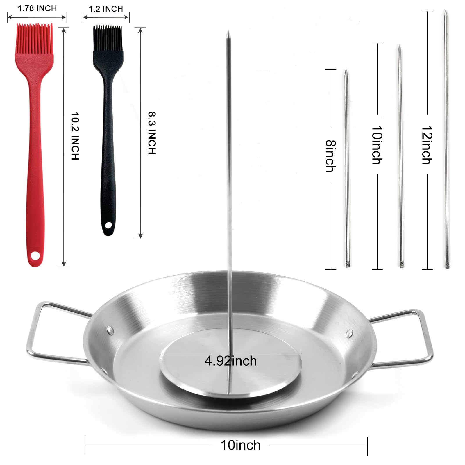 Fengzhe Al Pastor Skewer for Grill, Stainless Steel Vertical Skewer, Brazilian Spit Stand with 3 Spikes,2 Brushes,Ideal for Tacos Al Pastor,Shawarma, Kebabs on Smoker, Oven,with Fat Separator Tray.