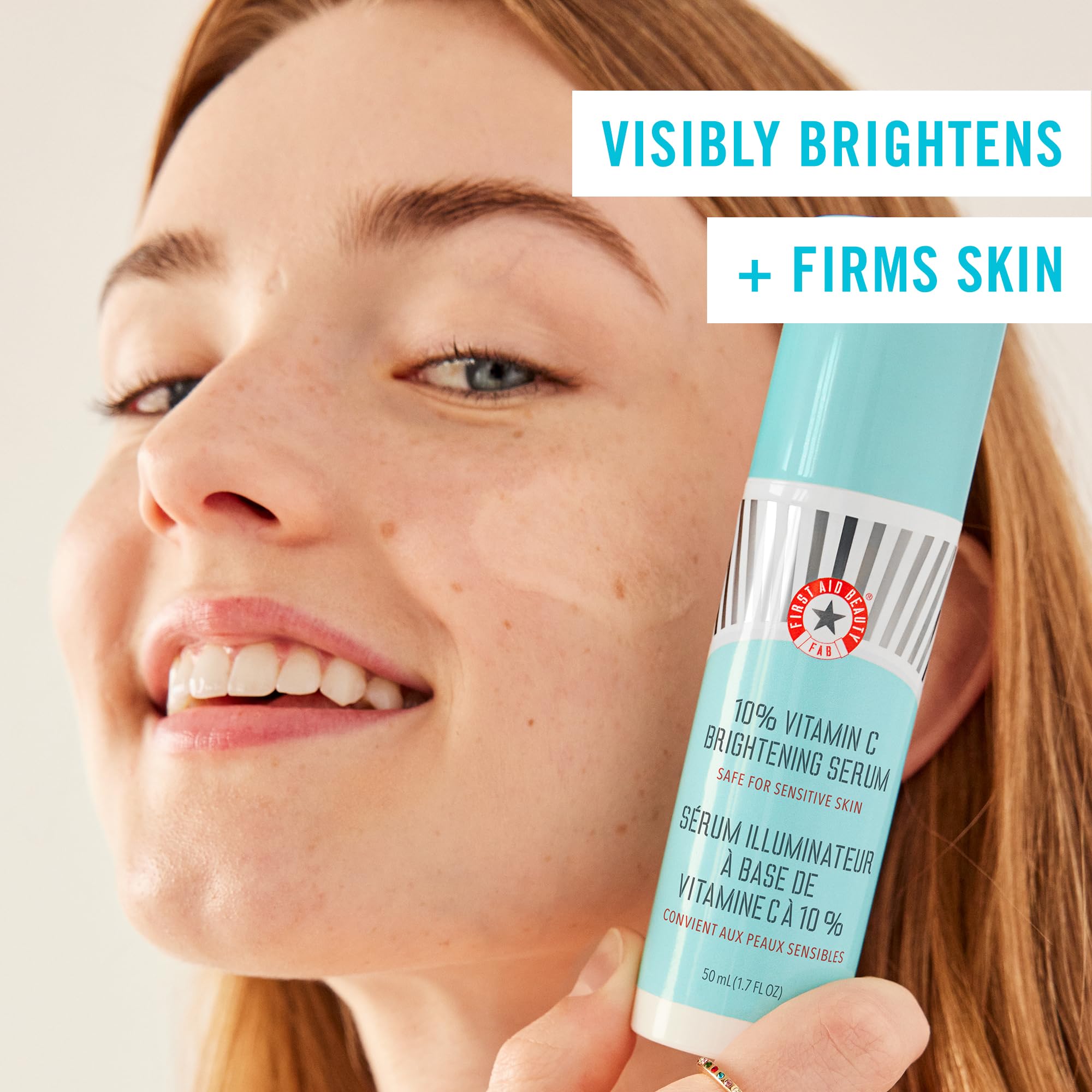 First Aid Beauty 10% Vitamin C Brightening Serum, Safe for Sensitive Skin, Helps Brighten + Visibly Firm Face + Neck, 1.7 oz