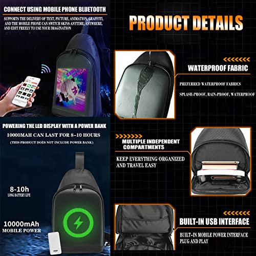 GIFR MOVERS LED Diagonal Backpack, DIY Full-Color Screen With Bluetooth Connection App To Control The Screen Display、Unisex、Outdoor、Advertising And Travel Strap Bag