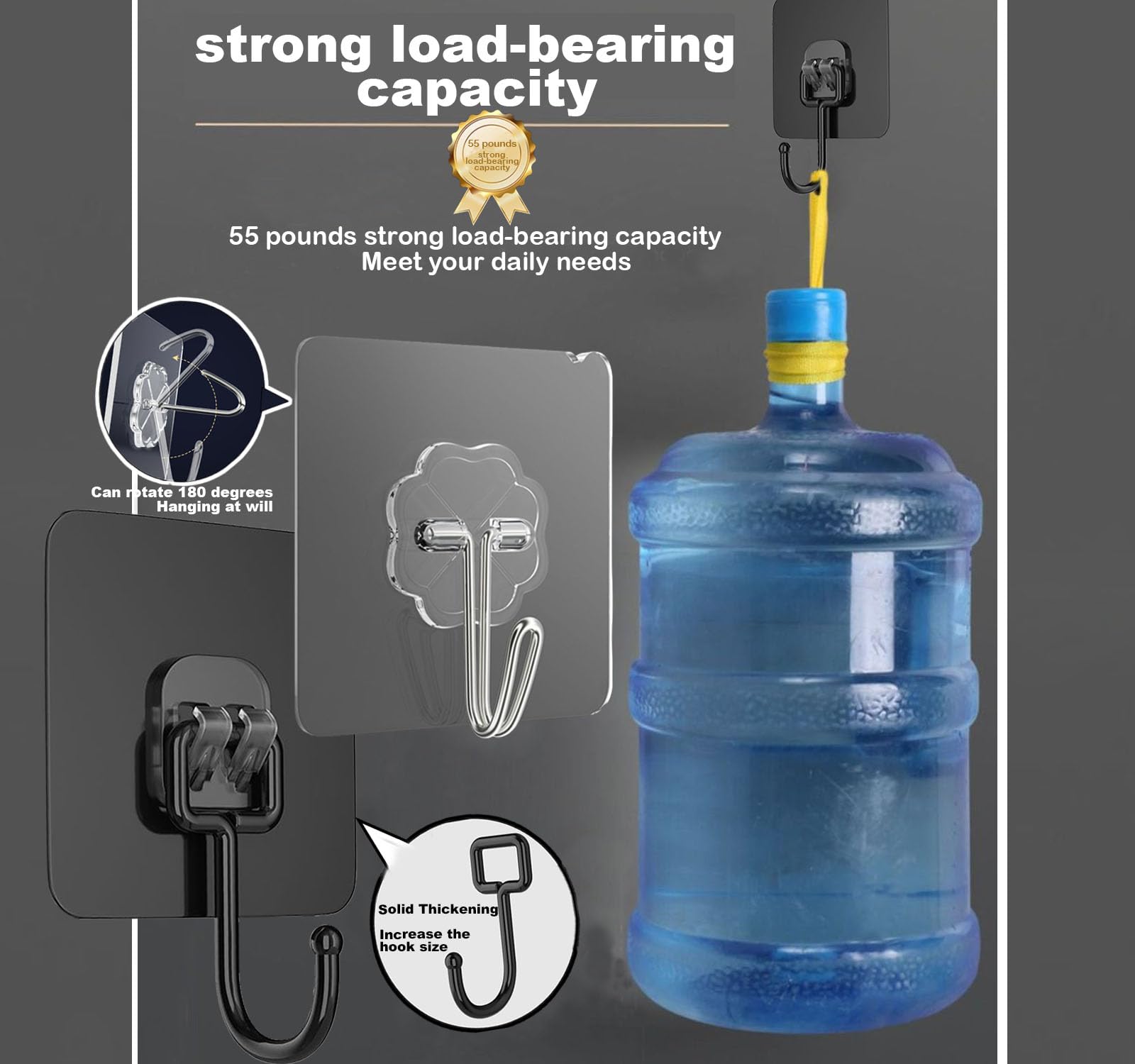 Free Eagle Adhesive Towel Wall Hooks, 10 Packs Hook Waterproof for Glass Shower Door, Holder for Bathroom Hanging Heavy Duty 33lb, Hand Towel Bar Hanger & Rack, Coat & Robe Hooks (Transparent, Black)