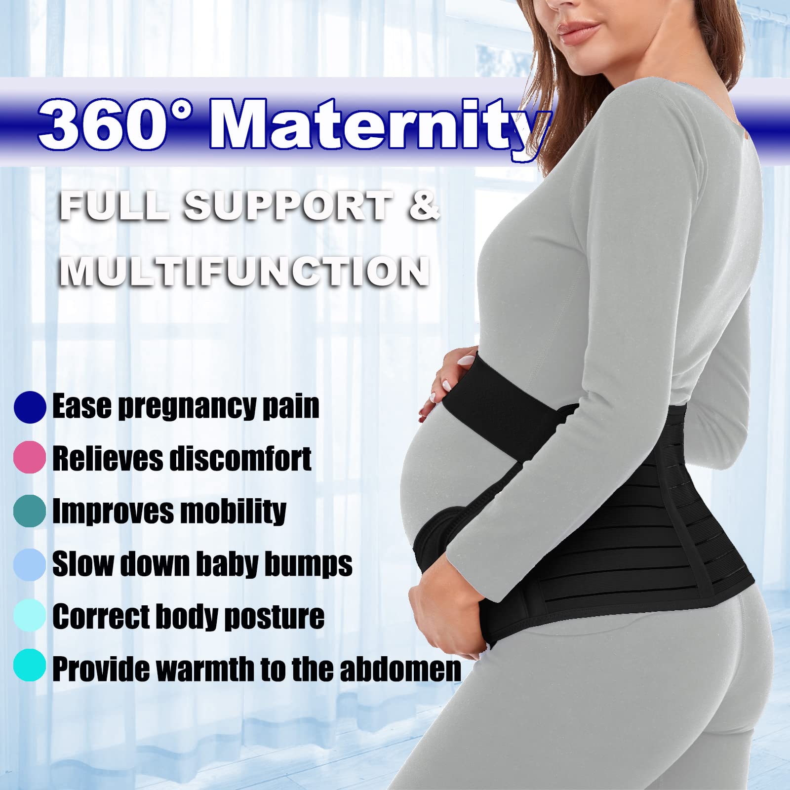 ChongErfei Pregnancy Belly Belly Bands 3 in 1 Pregnancy Support Belt for Pregnancy Back/Pelvic/Hip Pain, Pregnancy with Ab Support (XL:Fit Ab 46"-57.2", Black)