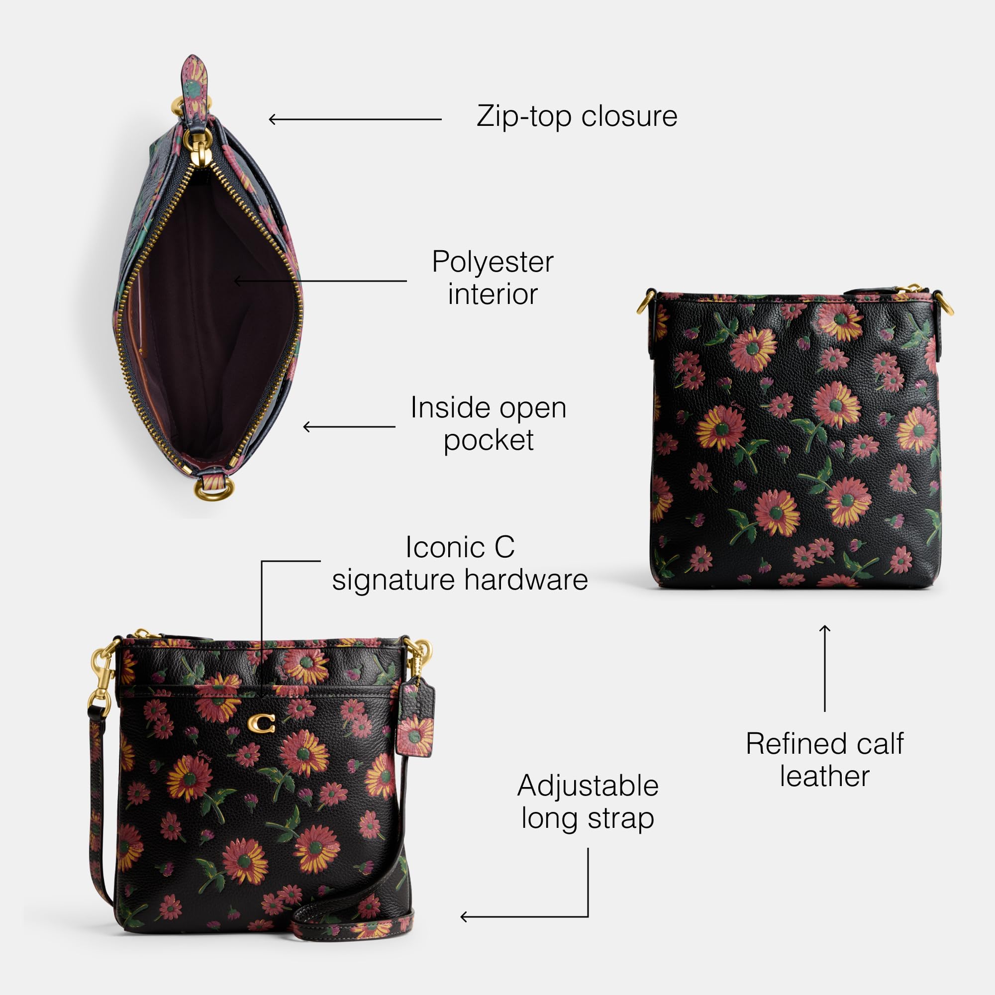 Coach Floral Printed Leather Kitt, Black Multi, One Size