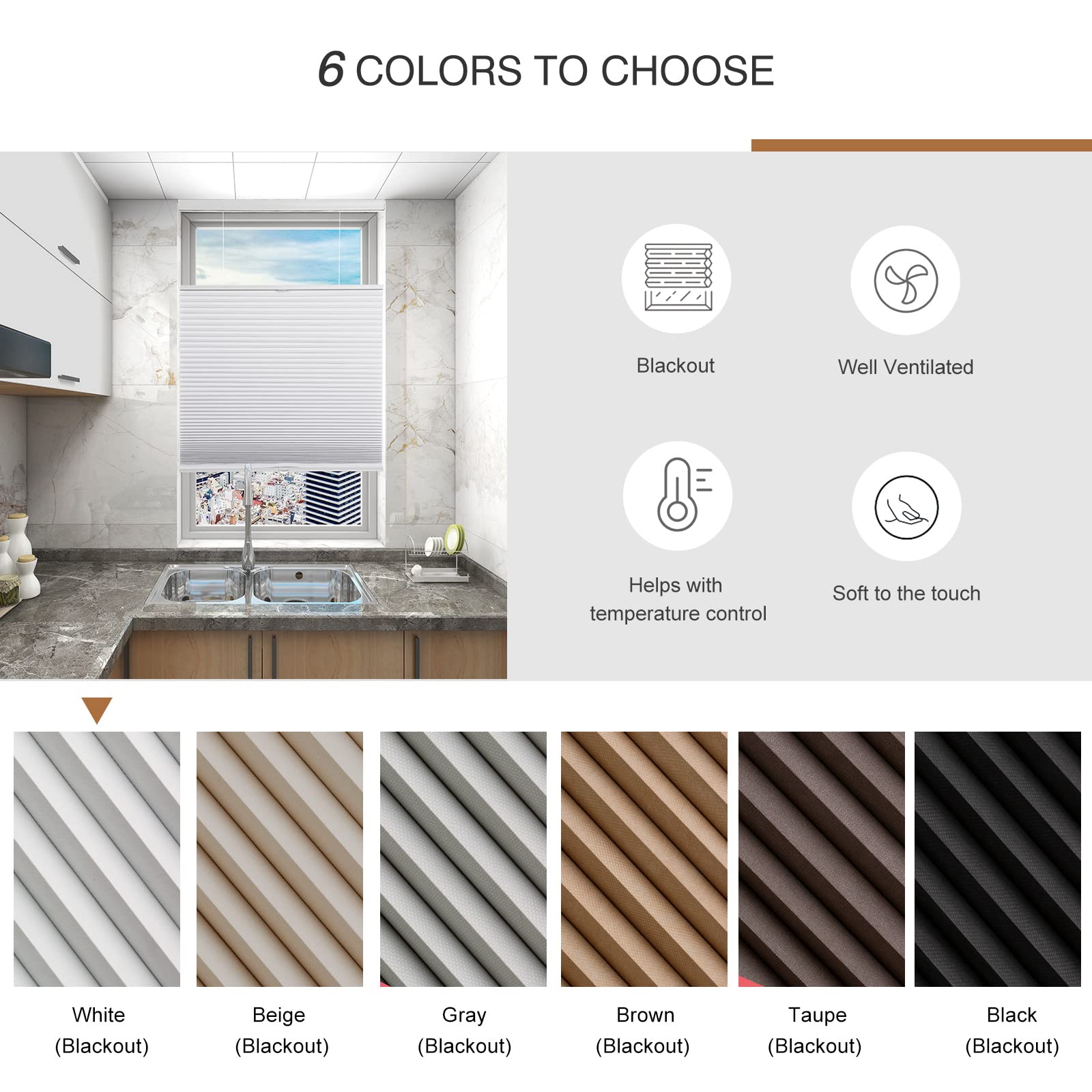 Changshade Custom Top Down Bottom Up Cellular Shades Cordless Blackout, Honeycomb Blinds Room Darkening Window Shades, 1.5" Cell Pleated for Office,Bedroom, Child, Bathroom, Easy to Install,White