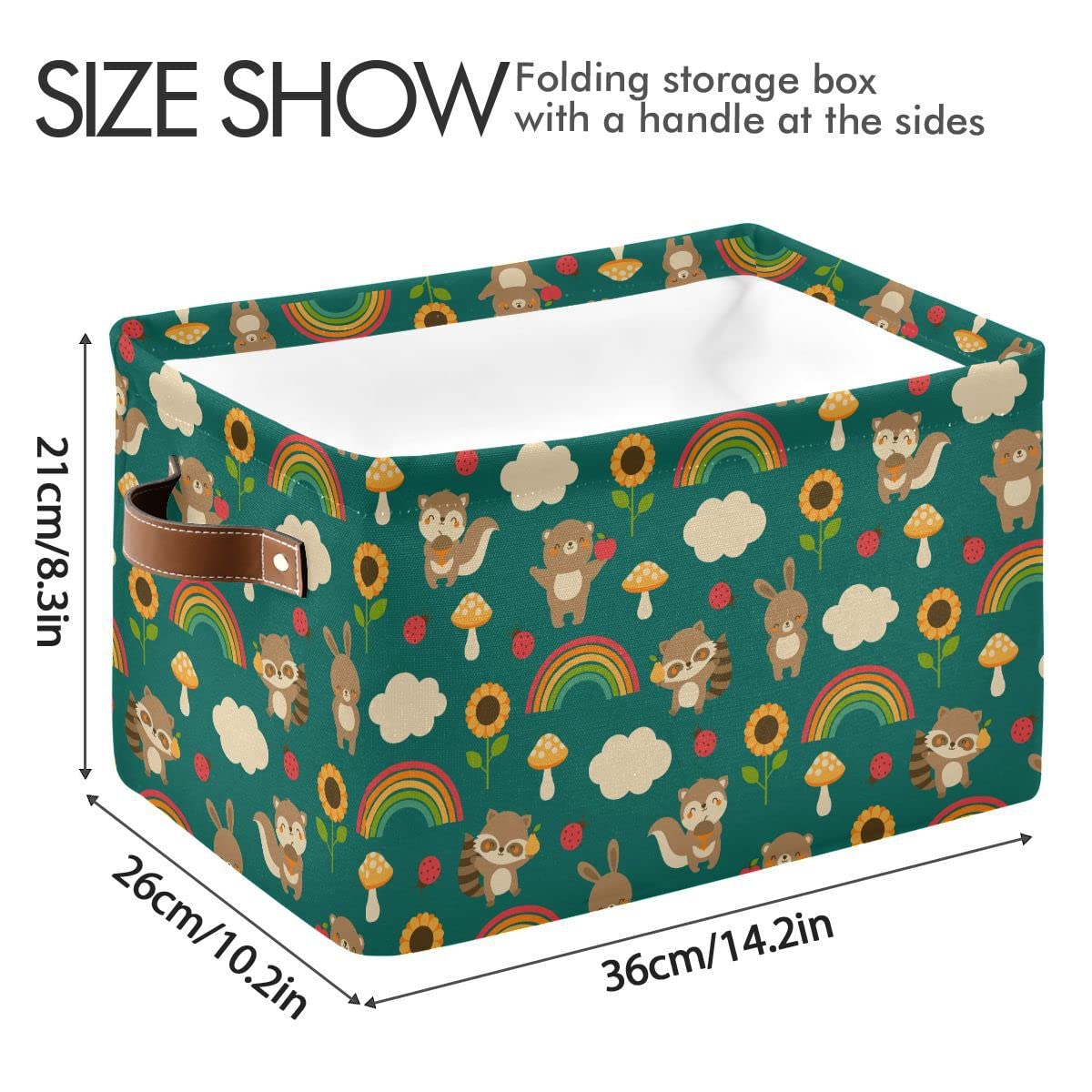 Cute Woodland Animals Pattern Rectangle Storage Basket Collapsible Storage Bin for Nursery Toys Books Waterproof Baskets for Closet Shelves Bedroom Decor
