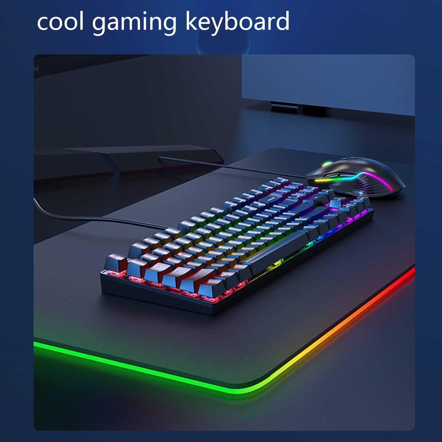 EXHNLE Mechanical Gaming Keyboard and Mouse Combo, Mechanical Keyboard Small Compact, USB Illuminated Gaming Mouse Set for Computer PC Gamer Laptop