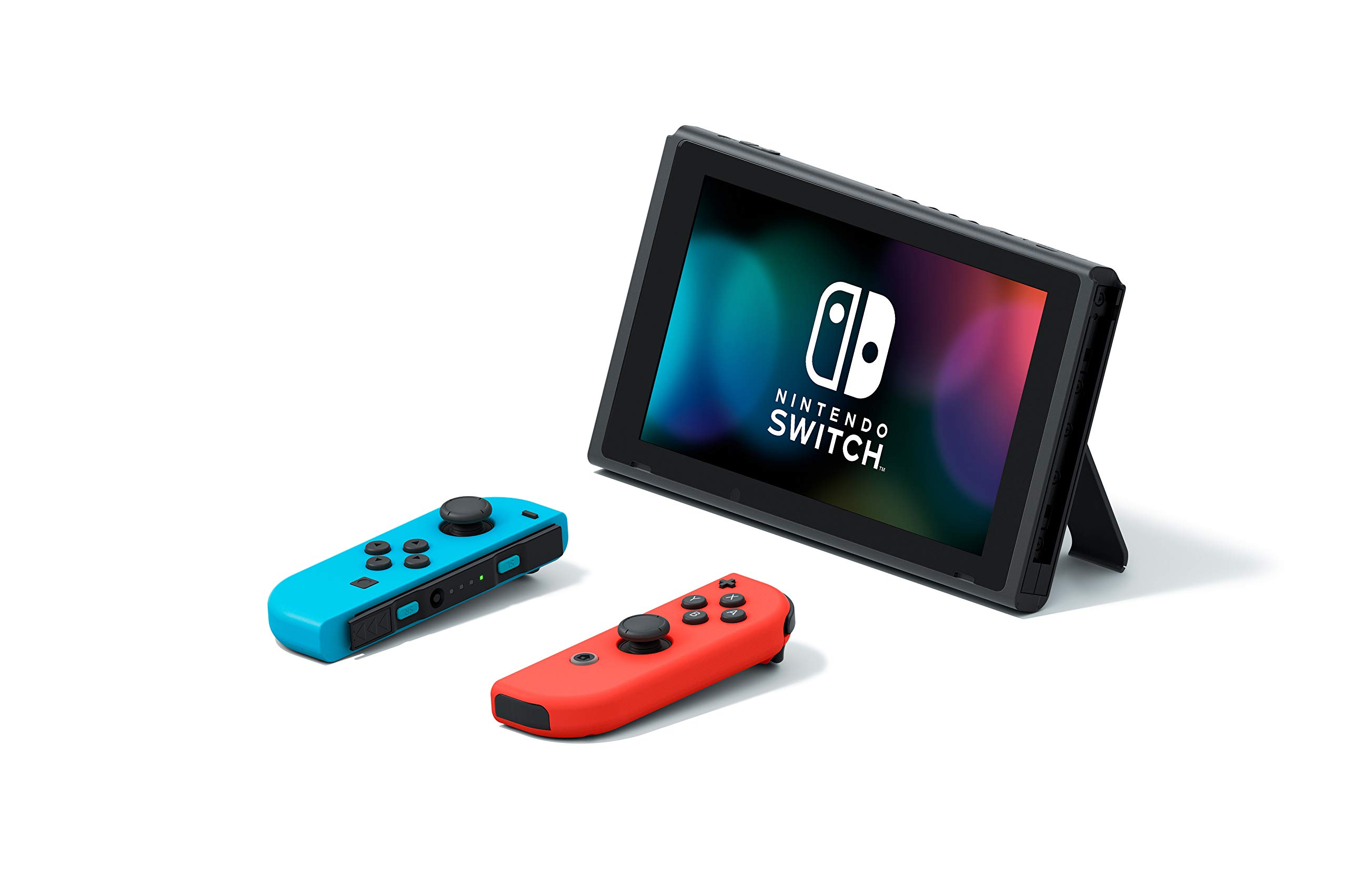 Nintendo Switch with Neon Blue and Neon Red Joy-Con + New Super Mario Bros. U Deluxe (Full Game Download) - Switch Console