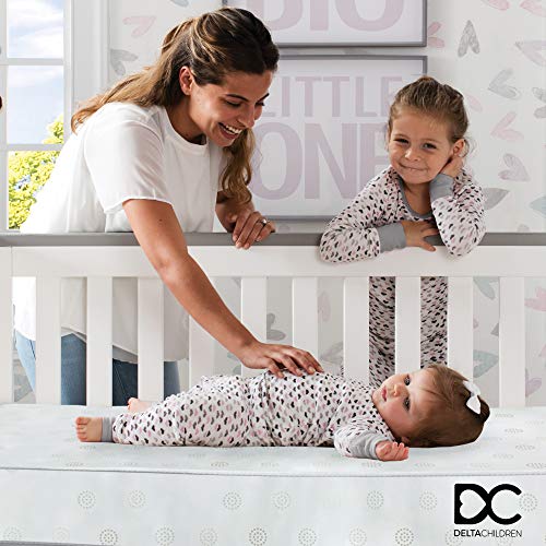 Delta Children Canopy Toddler Bed, Minnie Mouse Twinkle Galaxy Dual Sided Recycled Fiber Core Crib and Toddler Mattress (Bundle)