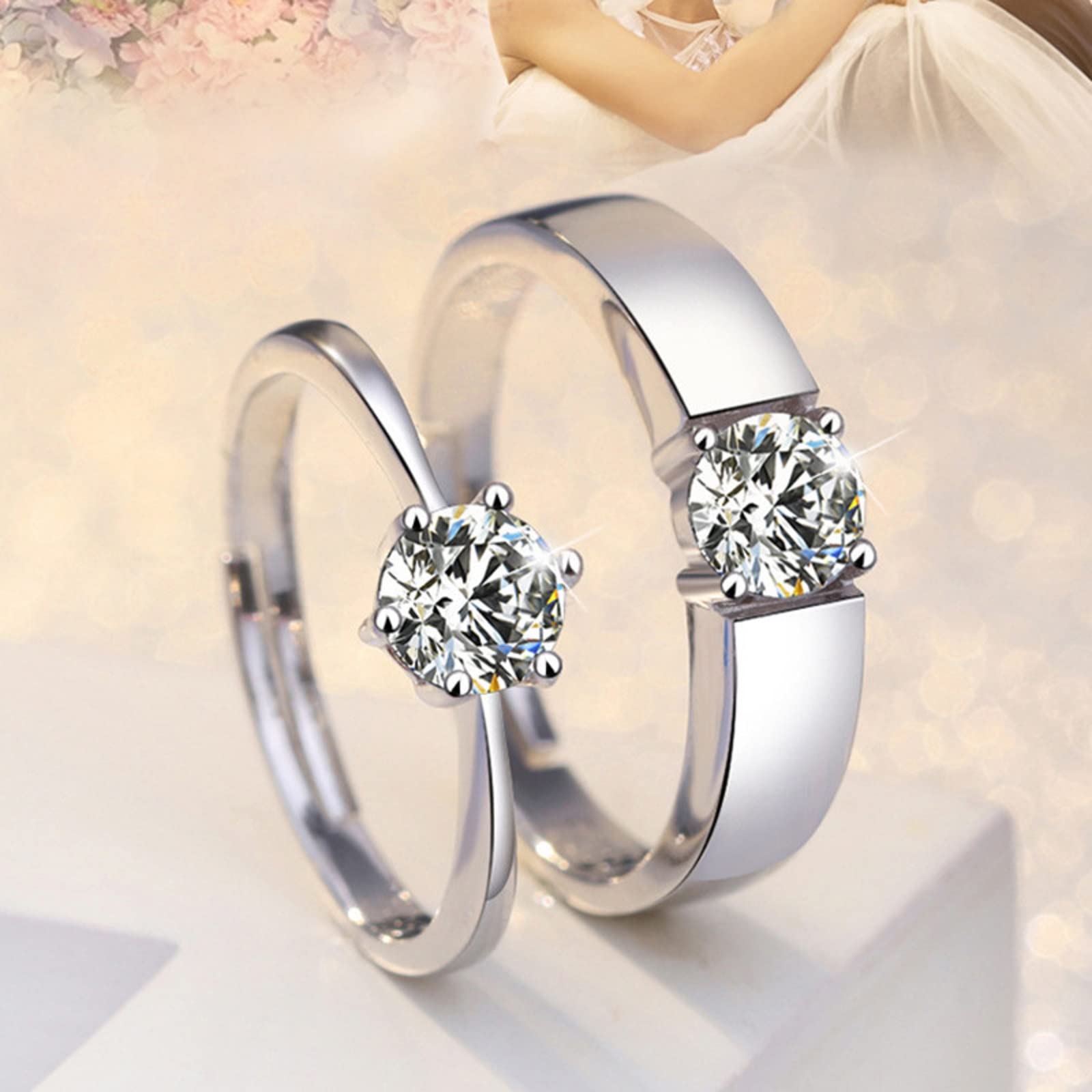 Chanjiso Platinum Pair Rings Open Zircon Couple Ring Female Niche Moissanite Silver Plated Ring (Zircon Couple Ring)
