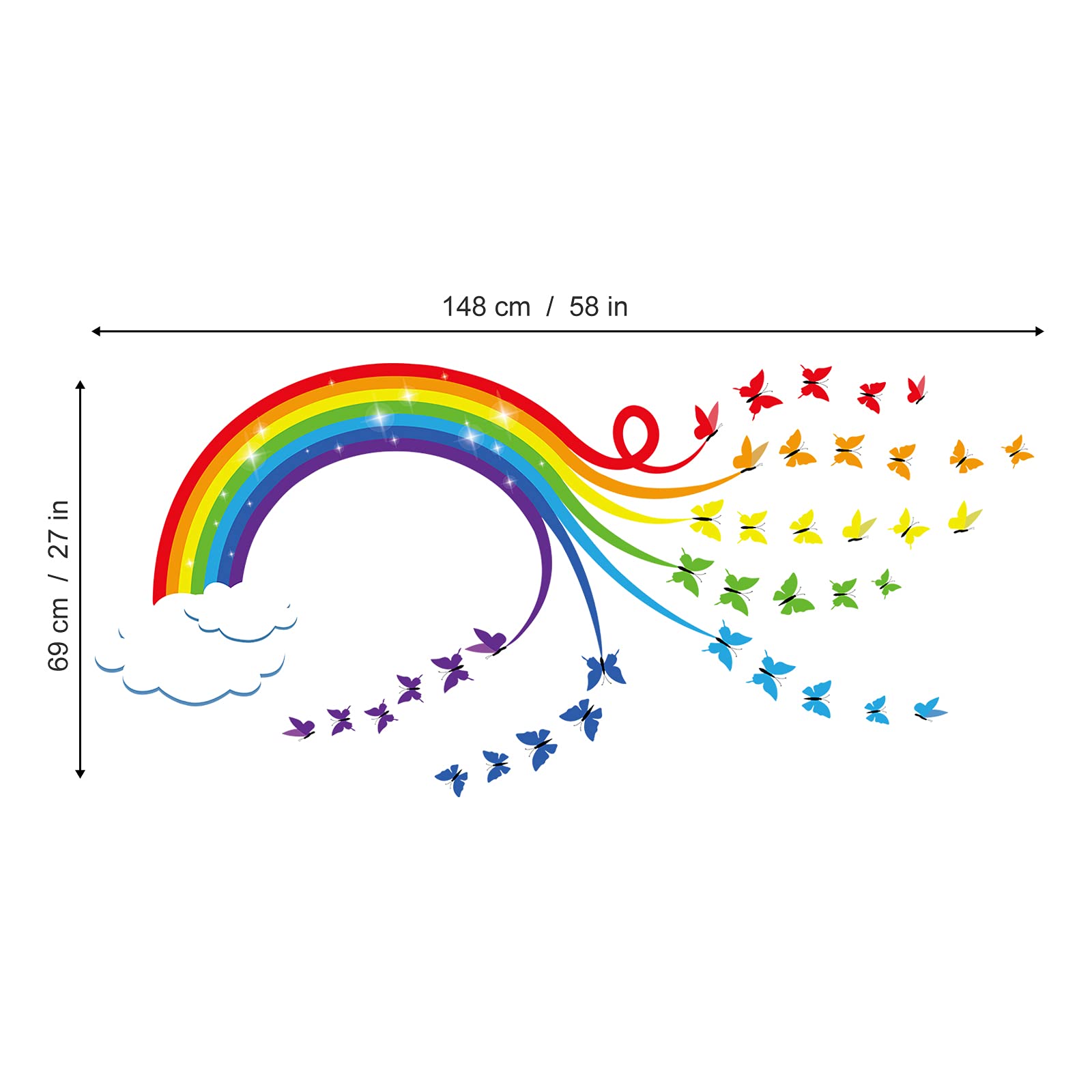 decalmile Rainbow Wall Decals Colourful Butterflies Cloud Wall Stickers Baby Nursery Kids Bedroom Living Room Wall Decor