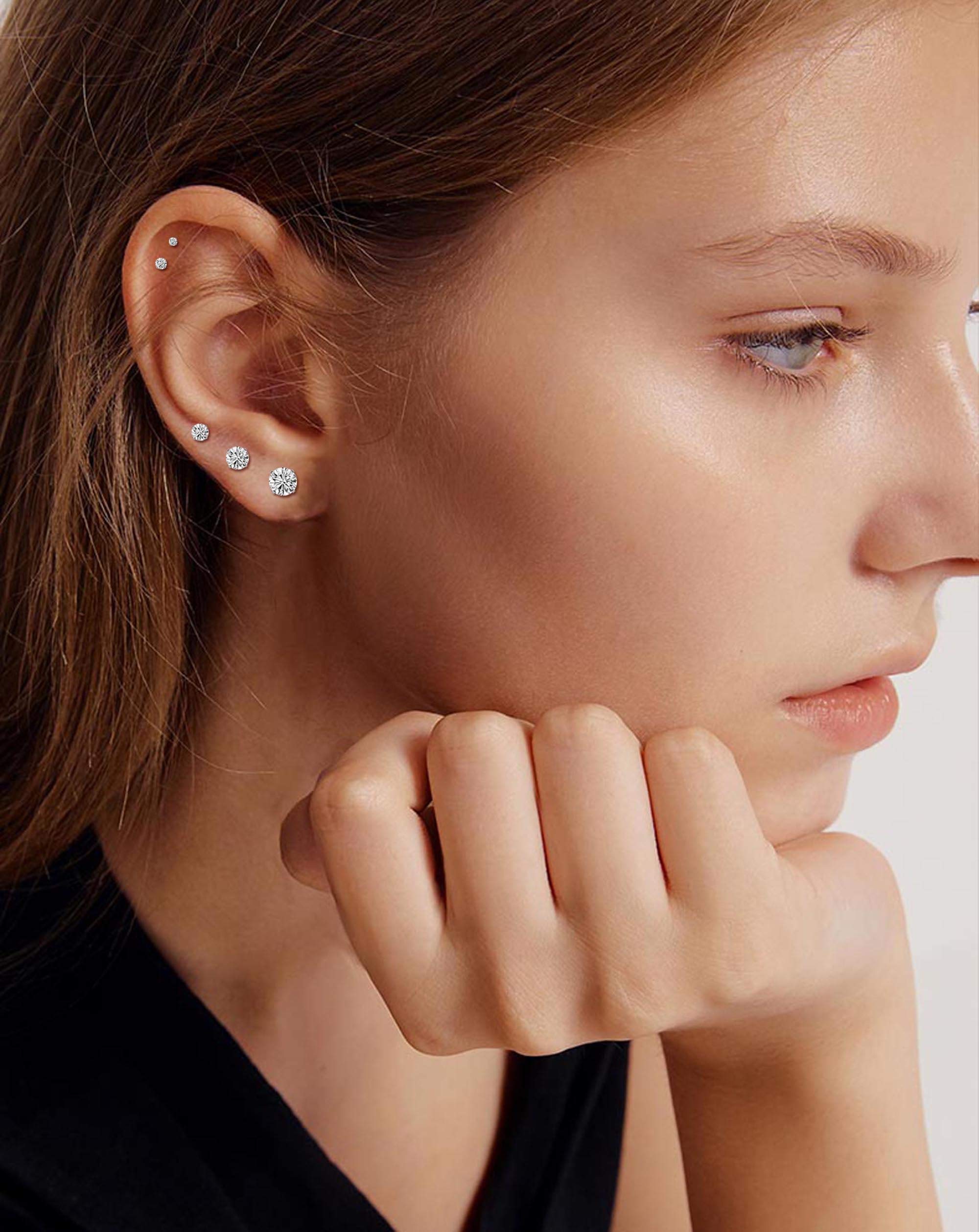 Drperfect 5 Pairs 18G Cartilage Earrings for Women Men Tiny Stainless Steel Piercing Stud Earrings CZ Screw Back Earrings 2-6mm