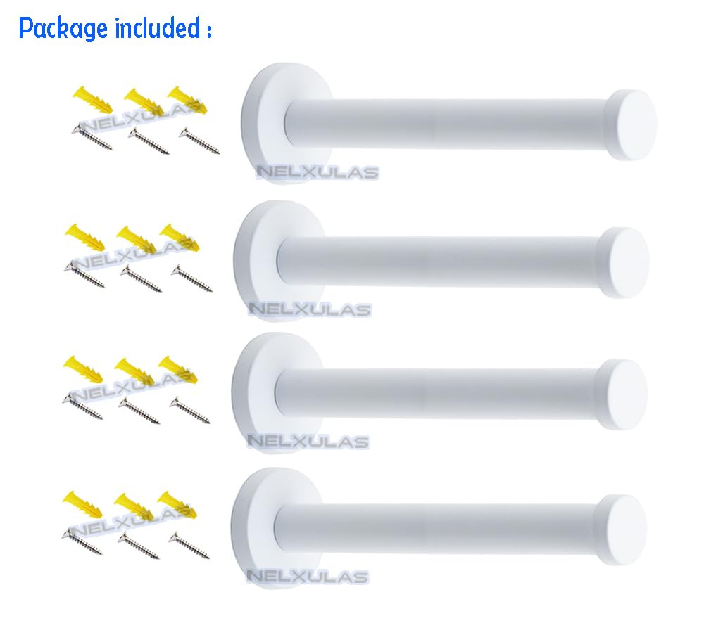 NELXULAS Classic White Stainless Steel Single Super Heavy Duty Wall Mount Hook, Coat Hanger, Bath Towel Hooks (6", 4 PCS)
