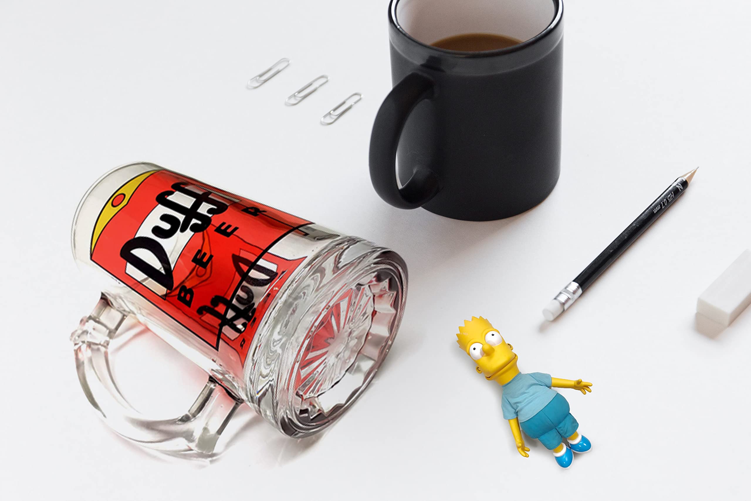 DUFF Beer Mug - 16oz - The Simpsons Inspired - Thick Quality Clear Glass - Artwork On Both Sides - Giftable Foam Protection