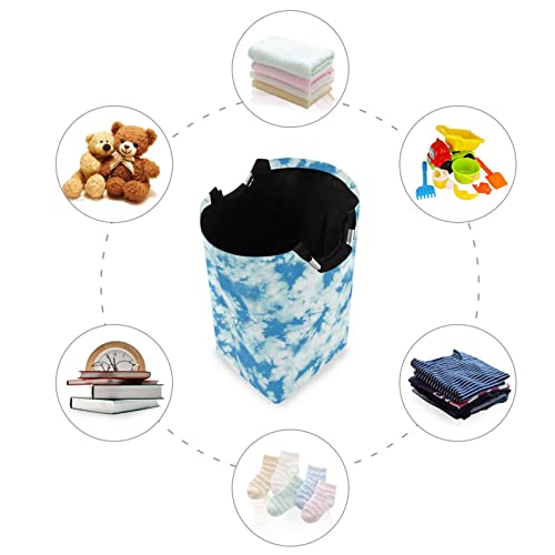 susiyo Blue White Tie Dye Laundry Hamper Collapsible Laundry Basket Organizer Storage Bin for Dorm Clothes